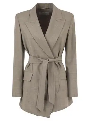 Max Mara Mxmnasello Prince Of Wales Tailored Blazer With Belt - Brown