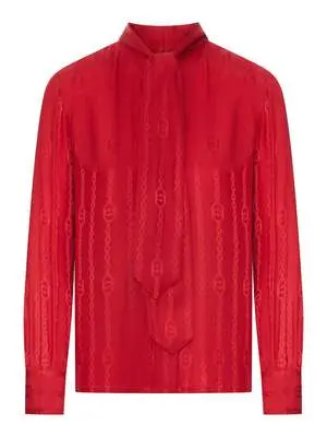 Gucci Jacquard Silk Shirt With Gg Cross Chain - Red