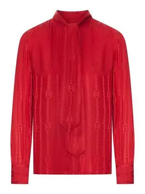Gucci Jacquard Silk Shirt With Gg Cross Chain - Red