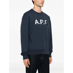 A.p.c. Logo Print Crew Neck Sweatshirt - Blue
