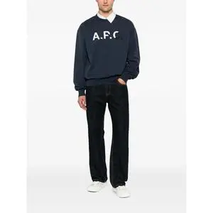 A.p.c. Logo Print Crew Neck Sweatshirt - Blue