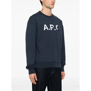 A.p.c. Logo Print Crew Neck Sweatshirt - Blue