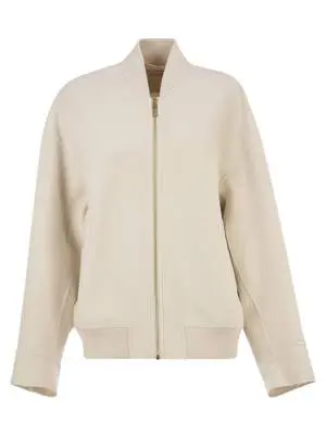 Sportmax Spxondata Virgin Wool Bomber Jacket With Ribbed Knit Details - Cream
