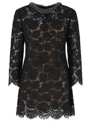 SELF-PORTRAIT Cotton Blend Mini Dress - Black