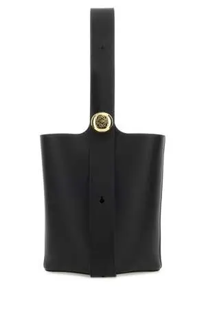 Loewe Loewe Women Black Leather Medium Pebble Bucket Bag Black