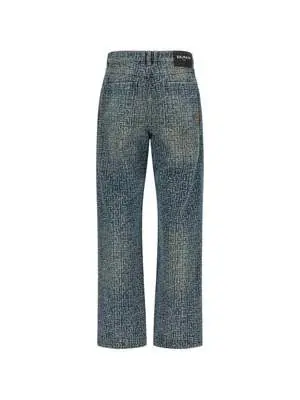 Balmain Monogram Print Denim Jeans