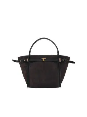 TOD'S T Signature' Dark Suede Shopping Bag - Brown