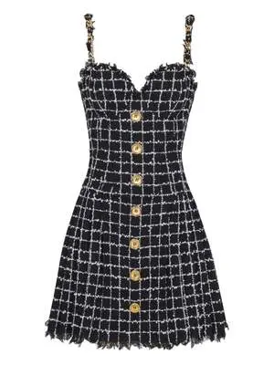 Balmain Tweed Dress With Chain - Black