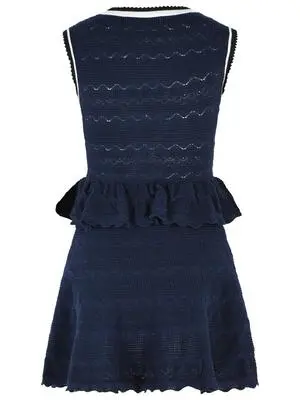 SELF-PORTRAIT Cotton Blend Knit Mini Dress - Blue