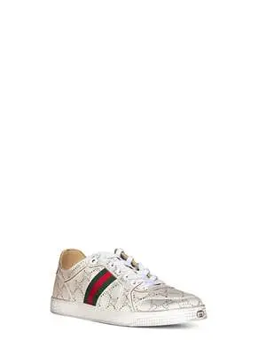 Gucci White Laser-cut Gg Leather Stretch Low-top Sneakers - Multicolor