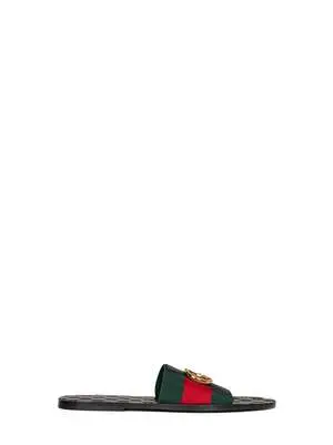 Gucci Web And Leather Riviera Slide Sandals - Multicolor