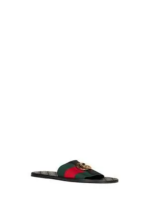 Gucci Web And Leather Riviera Slide Sandals