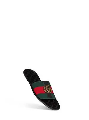Gucci Web And Leather Riviera Slide Sandals