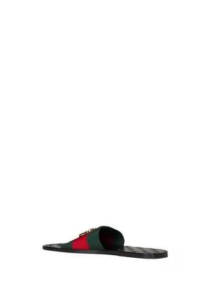 Gucci Web & Leather Riviera Slides