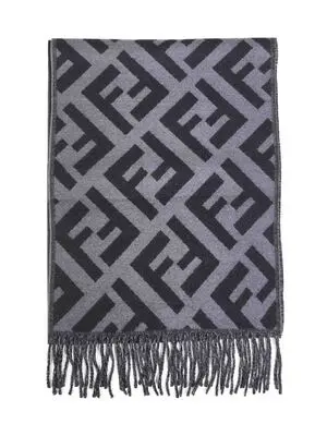 Fendi Silk Grey And Black Ff Cashmere Scarf - Multicolor