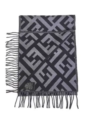 Fendi Silk Grey And Black Ff Cashmere Scarf