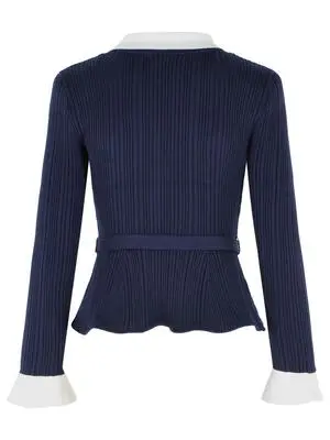 SELF-PORTRAIT Ribbed Cardigan - Blue