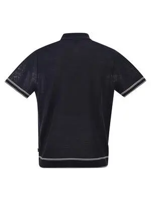 BOSS Linen And Viscose Polo Shirt With Zip And Contrast Trims - Blue