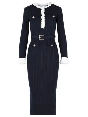 SELF-PORTRAIT Wool Blend Dress - Blue