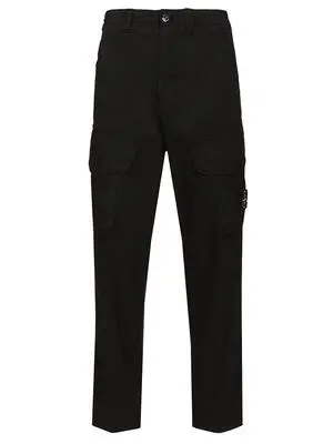 Stone Island Stretch Organic Cotton Twill Cargo Trousers - Black