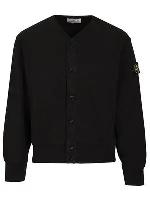 Stone Island Organic Cotton Fleece Cardigan Sweatshirt - Black