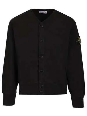 Stone Island Organic Cotton Fleece Cardigan Sweatshirt - Black