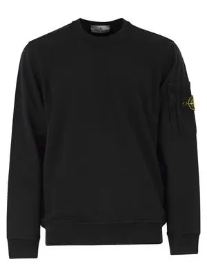 Stone Island Regular Fit Crew Neck Sweatshirt With Seasonal Pocket - Black