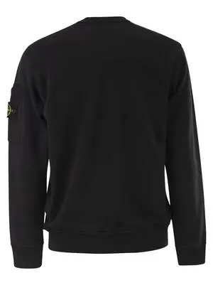 Stone Island Regular Fit Crew Neck Sweatshirt With Seasonal Pocket - Black