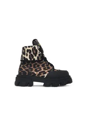 GANNI Leopard Print Fabric Boots - Brown