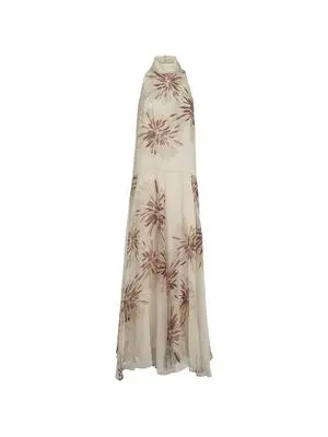 Brunello Cucinelli Silk Floral Print Sleeveless Long Dress - Multicolor