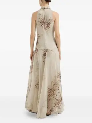 Brunello Cucinelli Silk Floral Print Sleeveless Long Dress - Multicolor