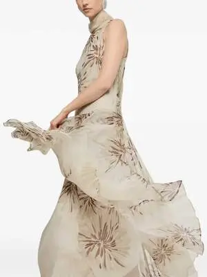 Brunello Cucinelli Silk Floral Print Sleeveless Long Dress - Multicolor