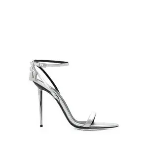 TOM FORD Metallic Leather Padlock Stiletto Sandals - Silver