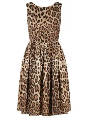 Dolce & Gabbana Leopard Print Cotton Dress - Brown