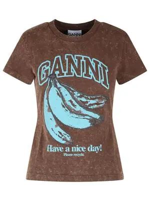 GANNI Ganni Brown Cotton T-Shirt Women Brown