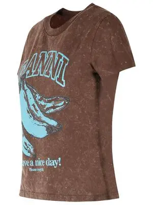 GANNI Cotton T-shirt - Brown