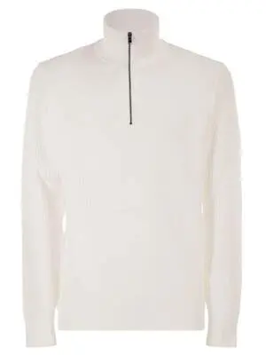 BOSS Textured Cotton Sweater With High Neck And Zip