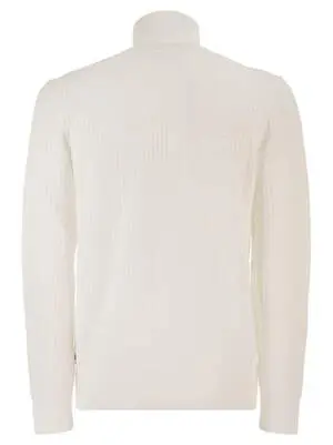 BOSS Textured Cotton Sweater With High Neck And Zip