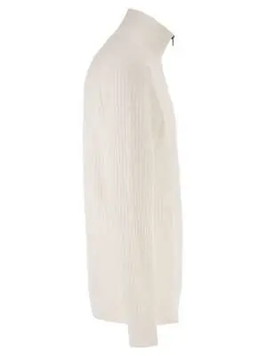 BOSS Textured Cotton Sweater With High Neck And Zip