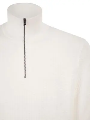 BOSS Textured Cotton Sweater With High Neck And Zip