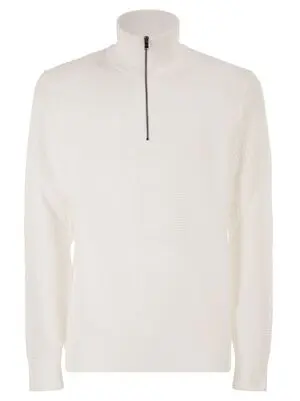BOSS Textured Cotton Sweater - White