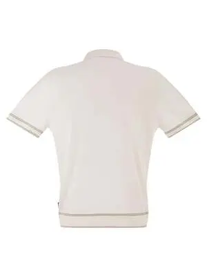 BOSS Linen And Viscose Polo Shirt With Zip And Contrast Trims - White
