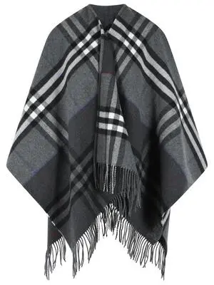 Burberry Check' Grey Cashmere Cape - Gray