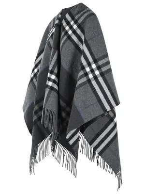 Burberry Check' Grey Cashmere Cape - Gray