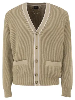 BOSS Ribbed Cotton Cardigan - Cream