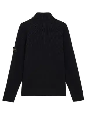 Stone Island Ribbed Wool Turtleneck Pullover - Black