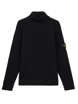 Stone Island Ribbed Wool Pullover - Black