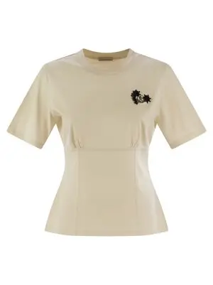 Moncler Cotton T-shirt With Handmade Beads - Cream