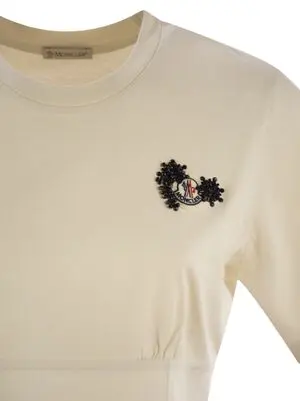 Moncler Cotton T-shirt With Handmade Beads - Cream