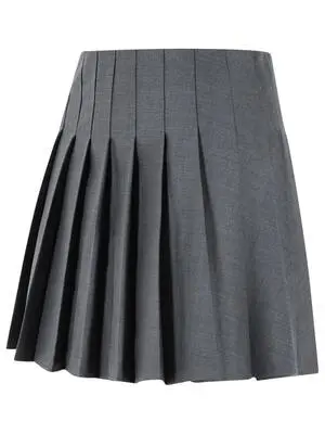 SELF-PORTRAIT Grey Wool Blend Pleated Miniskirt